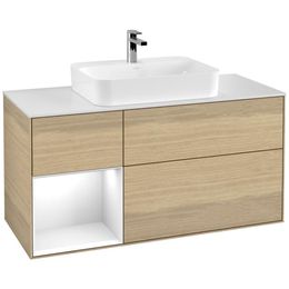 Villeroy & Boch Villeroy und Boch Finion Waschtischunterschrank F411GFPC 120cm, Abdeckplatte white matt, Regal links Glossy white lacquer, Oak Veneer
