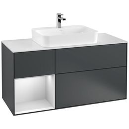 Villeroy & Boch Villeroy und Boch Finion Waschtischunterschrank F411MTHG 120cm, Abdeckplatte white matt, Regal links White matt lacquer, Midnight Blue Matt Lacquer