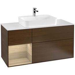 Villeroy & Boch Villeroy und Boch Finion Waschtischunterschrank F411PCGN 120cm, Abdeckplatte white matt, Regal links Oak Veneer, Walnut veneer