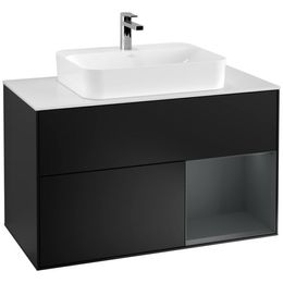 Villeroy & Boch Villeroy und Boch Finion Waschtischunterschrank G371HGPD 100cm, Abdeckplatte white matt, Emotion, Regal rechts Midnight Blue Matt Lacquer, Black matt lacquer