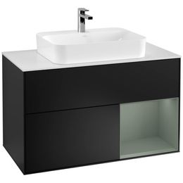 Villeroy & Boch Villeroy und Boch Finion Waschtischunterschrank G371GMPD 100cm, Abdeckplatte white matt, Emotion, Regal rechts Olive Matt Lacquer, Black matt lacquer