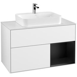 Villeroy & Boch Villeroy und Boch Finion Waschtischunterschrank G371PDGF 100cm, Abdeckplatte white matt, Emotion, Regal rechts Black matt lacquer, Glossy white lacquer