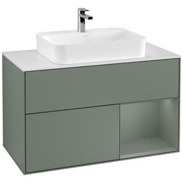 Villeroy & Boch Villeroy und Boch Finion Waschtischunterschrank G371GMGM 100cm, Abdeckplatte white matt, Emotion, Regal rechts Olive Matt Lacquer, Olive Matt Lacquer