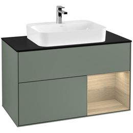 Villeroy & Boch Villeroy und Boch Finion Waschtischunterschrank G372PCGM 100cm, Abdeckplatte black matt, Emotion, Regal rechts Oak Veneer, Olive Matt Lacquer