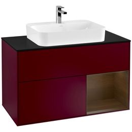 Villeroy & Boch Villeroy und Boch Finion Waschtischunterschrank G372GNHB 100cm, Abdeckplatte black matt, Emotion, Regal rechts Walnut veneer, Peony Matt