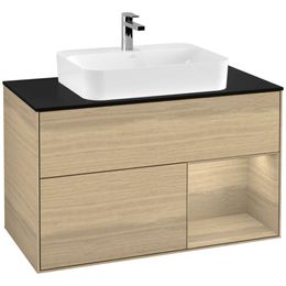 Villeroy & Boch Villeroy und Boch Finion Waschtischunterschrank G372PCPC 100cm, Abdeckplatte black matt, Emotion, Regal rechts Oak Veneer, Oak Veneer