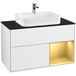 Villeroy & Boch Villeroy und Boch Finion Waschtischunterschrank G372HFGF 100cm, Abdeckplatte black matt, Emotion, Regal rechts Gold matt, Glossy white lacquer