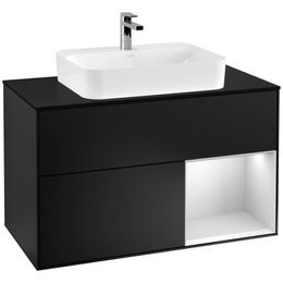 Villeroy & Boch Villeroy und Boch Finion Waschtischunterschrank G372MTPD 100cm, Abdeckplatte black matt, Emotion, Regal rechts White matt lacquer, Black matt lacquer