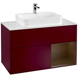 Villeroy & Boch Villeroy und Boch Finion Waschtischunterschrank F371GNHB 100cm, Abdeckplatte white matt, Regal rechts Walnut veneer, Peony Matt