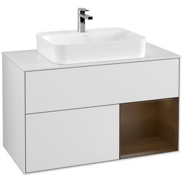 Villeroy & Boch Villeroy und Boch Finion Waschtischunterschrank F371GNMT 100cm, Abdeckplatte white matt, Regal rechts Walnut veneer, White matt lacquer