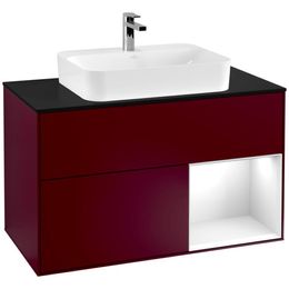 Villeroy & Boch Villeroy und Boch Finion Waschtischunterschrank F372GFHB 100cm, Abdeckplatte black matt, Regal rechts Glossy white lacquer, Peony Matt