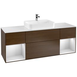 Villeroy & Boch Villeroy und Boch Finion Waschtischunterschrank G451MTGN 160cm, Abdeckplatte white matt, Emotion, Regale White matt lacquer, Walnut veneer
