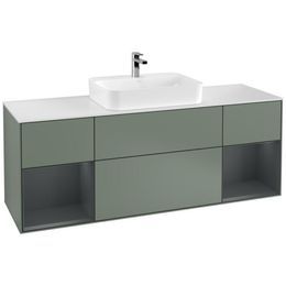 Villeroy & Boch Villeroy und Boch Finion Waschtischunterschrank G451HGGM 160cm, Abdeckplatte white matt, Emotion, Regale Midnight matt lacquer, Olive Matt Lacquer