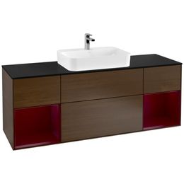 Villeroy & Boch Villeroy und Boch Finion Waschtischunterschrank G452HBGN 160cm, Abdeckplatte black matt, Emotion, Regale Peony matt lacquer, Walnut veneer