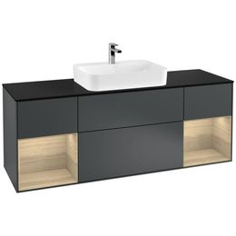 Villeroy & Boch Villeroy und Boch Finion Waschtischunterschrank G452PCHG 160cm, Abdeckplatte black matt, Emotion, Regale Oak Veneer, Midnight Blue Matt Lacquer