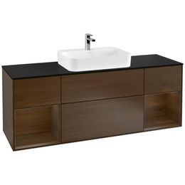 Villeroy & Boch Villeroy und Boch Finion Waschtischunterschrank G452GNGN 160cm, Abdeckplatte black matt, Emotion, Regale Walnut veneer, Walnut veneer