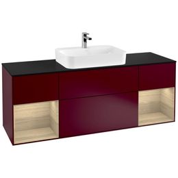 Villeroy & Boch Villeroy und Boch Finion Waschtischunterschrank G452PCHB 160cm, Abdeckplatte black matt, Emotion, Regale Oak Veneer, Peony Matt