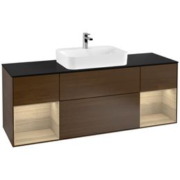 Villeroy & Boch Villeroy und Boch Finion Waschtischunterschrank G452PCGN 160cm, Abdeckplatte black matt, Emotion, Regale Oak Veneer, Walnut veneer
