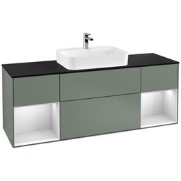 Villeroy & Boch Villeroy und Boch Finion Waschtischunterschrank F452MTGM 160x60,3cm, Abdeckplatte black matt, Regale White matt lacquer, Olive Matt Lacquer