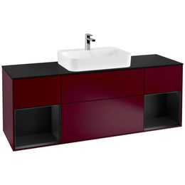 Villeroy & Boch Villeroy und Boch Finion Waschtischunterschrank F452PDHB 160x60,3cm, Abdeckplatte black matt, Regale Black matt lacquer, Peony Matt