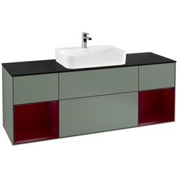 Villeroy & Boch Villeroy und Boch Finion Waschtischunterschrank F452HBGM 160x60,3cm, Abdeckplatte black matt, Regale Peony matt lacquer, Olive Matt Lacquer