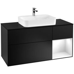Villeroy & Boch Villeroy und Boch Finion Waschtischunterschrank G422GFPD 120cm, Abdeckplatte black matt, Emotion, Regal rechts Glossy white, Black matt lacquer