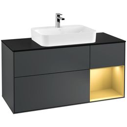 Villeroy & Boch Villeroy und Boch Finion Waschtischunterschrank G422HFHG 120cm, Abdeckplatte black matt, Emotion, Regal rechts Gold matt, Midnight Blue Matt Lacquer