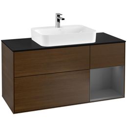 Villeroy & Boch Villeroy und Boch Finion Waschtischunterschrank F422GKGN 120cm, Abdeckplatte black matt, Regal rechts Anthracite matt, Walnut veneer