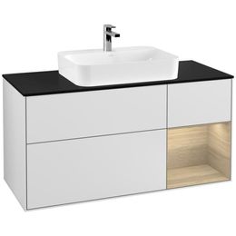 Villeroy & Boch Villeroy und Boch Finion Waschtischunterschrank F422PCMT 120cm, Abdeckplatte black matt, Regal rechts Oak Veneer, White matt lacquer
