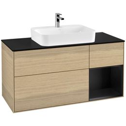 Villeroy & Boch Villeroy und Boch Finion Waschtischunterschrank F422PDPC 120cm, Abdeckplatte black matt, Regal rechts Black matt lacquer, Oak Veneer