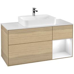 Villeroy & Boch Villeroy und Boch Finion Waschtischunterschrank G421GFPC 120cm, Abdeckplatte white matt, Emotion, Regal rechts Glossy white, Oak Veneer