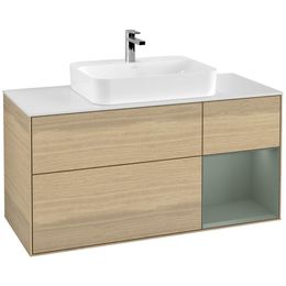 Villeroy & Boch Villeroy und Boch Finion Waschtischunterschrank G421GMPC 120cm, Abdeckplatte white matt, Emotion, Regal rechts Olive matt, Oak Veneer