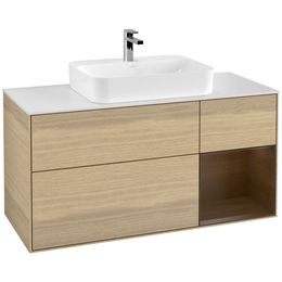 Villeroy & Boch Villeroy und Boch Finion Waschtischunterschrank G421GNPC 120cm, Abdeckplatte white matt, Emotion, Regal rechts Walnut veneer, Oak Veneer