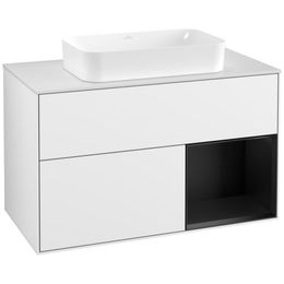 Villeroy & Boch Villeroy und Boch Finion Waschtischunterschrank F251PDGF 100x60,3cm, Abdeckplatte white matt, Regal rechts Black matt lacquer, Glossy white lacquer