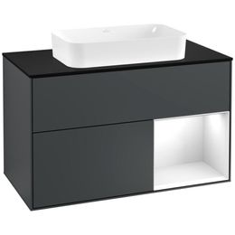 Villeroy & Boch Villeroy und Boch Finion Waschtischunterschrank F252GFHG 100x60,3cm, Abdeckplatte black matt, Regal rechts Glossy white lacquer, Midnight Blue Matt Lacquer