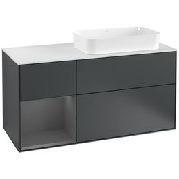 Villeroy & Boch Villeroy und Boch Finion Waschtischunterschrank F271GKHG 120cm, Abdeckplatte white matt, Regal links Anthracite matt, Midnight Blue Matt Lacquer