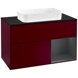 Villeroy & Boch Villeroy und Boch Finion Waschtischunterschrank F252HGHB 100x60,3cm, Abdeckplatte black matt, Regal rechts Midnight Blue Matt Lacquer, Peony Matt