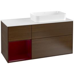 Villeroy & Boch Villeroy und Boch Finion Waschtischunterschrank F271HBGN 120cm, Abdeckplatte white matt, Regal links Peony, Walnut veneer