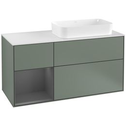 Villeroy & Boch Villeroy und Boch Finion Waschtischunterschrank F271GKGM 120cm, Abdeckplatte white matt, Regal links Anthracite matt, Olive Matt Lacquer