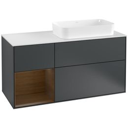 Villeroy & Boch Villeroy und Boch Finion Waschtischunterschrank F271GNHG 120cm, Abdeckplatte white matt, Regal links Walnut veneer, Midnight Blue Matt Lacquer
