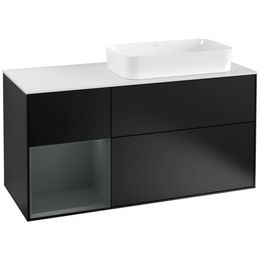 Villeroy & Boch Villeroy und Boch Finion Waschtischunterschrank F271HGPD 120cm, Abdeckplatte white matt, Regal links Midnight Blue Matt Lacquer, Black matt lacquer