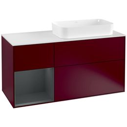Villeroy & Boch Villeroy und Boch Finion Waschtischunterschrank F271HGHB 120cm, Abdeckplatte white matt, Regal links Midnight Blue Matt Lacquer, Peony Matt