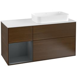 Villeroy & Boch Villeroy und Boch Finion Waschtischunterschrank F271HGGN 120cm, Abdeckplatte white matt, Regal links Midnight Blue Matt Lacquer, Walnut veneer