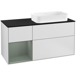 Villeroy & Boch Villeroy und Boch Finion Waschtischunterschrank F272GMMT 120cm, Abdeckplatte black matt, Regal links Olive Matt Lacquer, White matt lacquer