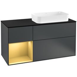 Villeroy & Boch Villeroy und Boch Finion Waschtischunterschrank F272HFHG 120cm, Abdeckplatte black matt, Regal links Gold matt, Midnight Blue Matt Lacquer