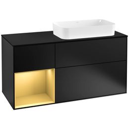 Villeroy & Boch Villeroy und Boch Finion Waschtischunterschrank F272HFPD 120cm, Abdeckplatte black matt, Regal links Gold matt, Black matt lacquer