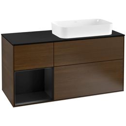 Villeroy & Boch Villeroy und Boch Finion Waschtischunterschrank F272PDGN 120cm, Abdeckplatte black matt, Regal links Black matt lacquer, Walnut veneer