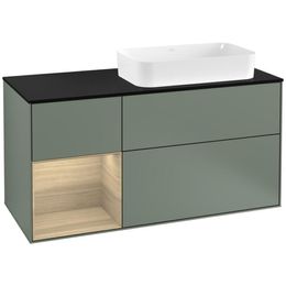 Villeroy & Boch Villeroy und Boch Finion Waschtischunterschrank F272PCGM 120cm, Abdeckplatte black matt, Regal links Oak Veneer, Olive Matt Lacquer