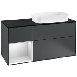 Villeroy & Boch Villeroy und Boch Finion Waschtischunterschrank F272MTHG 120cm, Abdeckplatte black matt, Regal links White matt lacquer, Midnight Blue Matt Lacquer