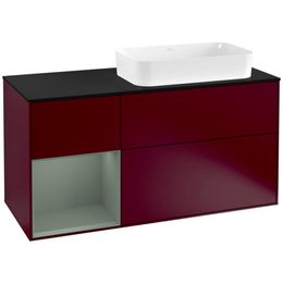 Villeroy & Boch Villeroy und Boch Finion Waschtischunterschrank F272GMHB 120cm, Abdeckplatte black matt, Regal links Olive Matt Lacquer, Peony Matt